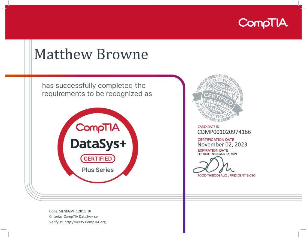CompTIA DataSys+ Exam Review – journeytothecloud.ie